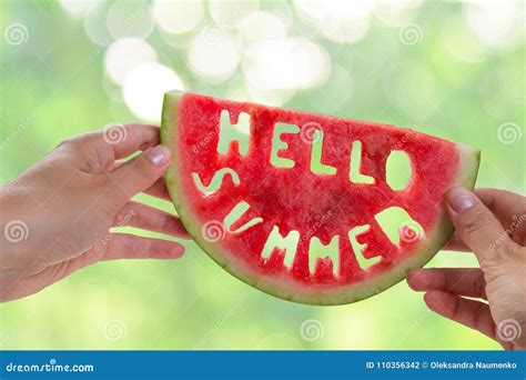 Hello Summer Concept Letters Carved From Watermelon Stock Photo Image Of Green Vacation