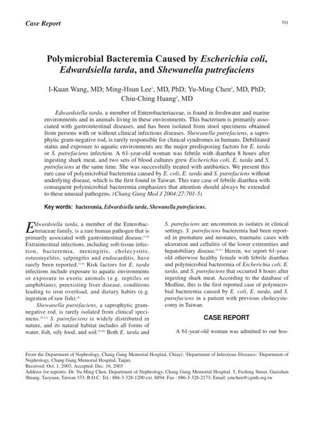 Pdf Polymicrobial Bacteremia Caused By Escherichia Coli Edwardsiella