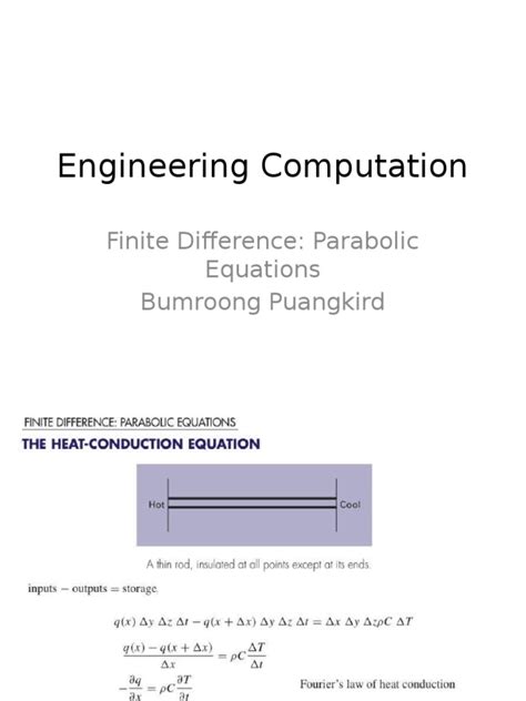 Engineering Computation Finite Difference Parabolic Equations