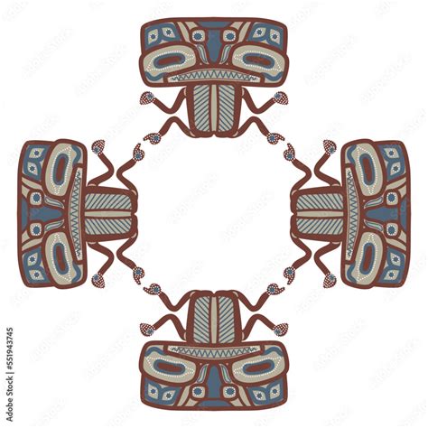 Rectangular Ethnic Design With Totem Animals Native American Art Of