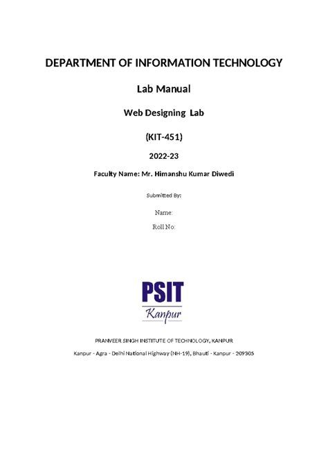 Wd Lab Manual Cover Page Web Development Department Of Information Technology Lab Manual Web