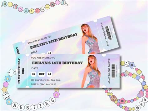 Taylor Swift Ticket Birthday Invite Swiftie Birthday Invitation