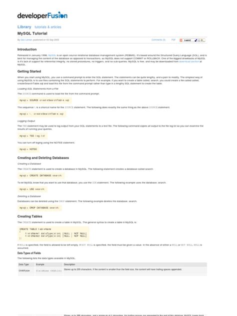 Mysql Tutorial Pdf Database Index Integer Computer Science