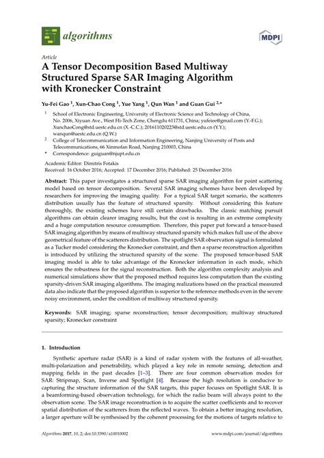 Pdf A Tensor Decomposition Based Multiway Structured Sparse Sar