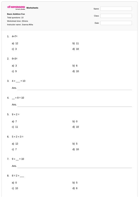 50 Basic Calculations Worksheets For Class 1 On Wayground Free
