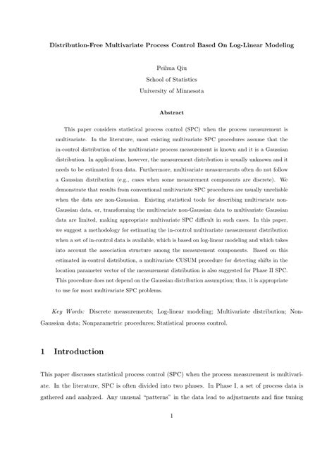 pdf distribution free multivariate process control based on log