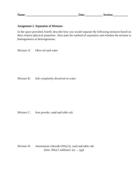 Solved Name Date Section Assignment Separation Of Chegg