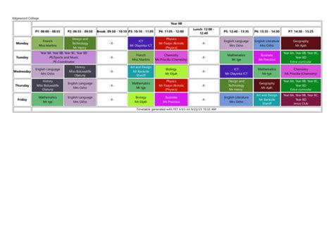 Edgewood College Year 8 Timetable Pdf