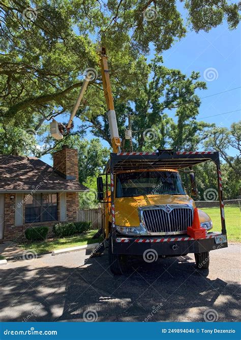 Tree Timmer In A Bucket Truck Stock Photo Image Of Residential Bucket
