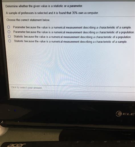 solved determine whether the given value is a statistic of a