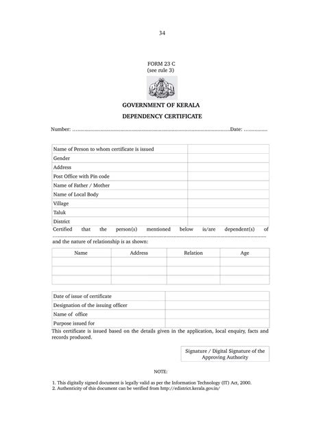 Kerala Dependency Certificate Form Pdf Instapdf