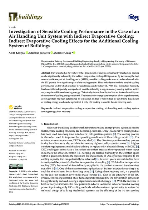 Pdf Investigation Of Sensible Cooling Performance In The Case Of An Air Handling Unit System
