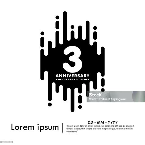 3주년 기념 엠블럼 검은 기념일 로고는 흰색 배경에 수직 둥근 선 기하학적 모양으로 고립되어 있습니다 웹 전단지 포스터 인사말