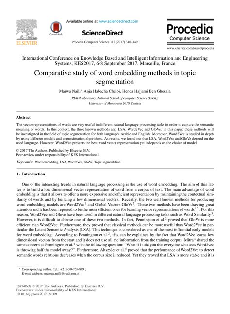 PDF Comparative Study Of Word Embedding Methods In Topic Segmentation