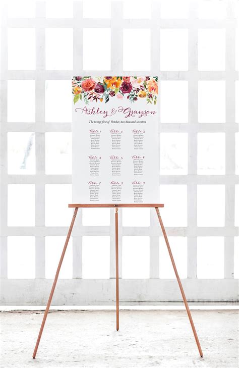 Floral Wedding Seating Chart Rustic Fall Foliage Digital File Etsy