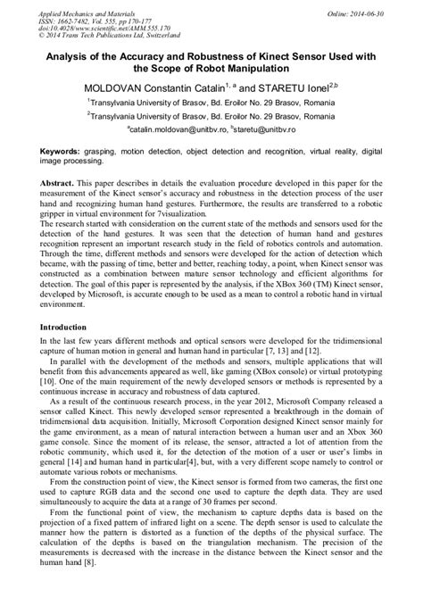 Analysis Of The Accuracy And Robustness Of Kinect Sensor Used With The