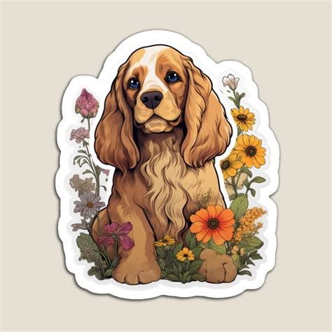 Floral Elegance Cartoon Golden Cocker Spaniel Magnet