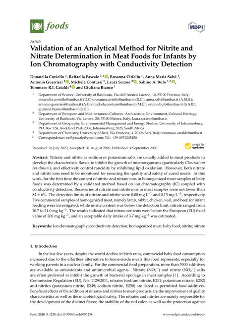 Pdf Validation Of An Analytical Method For Nitrite And Nitrate Determination In Meat Foods For