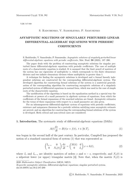 pdf asymptotic solutions of singularly perturbed linear differential