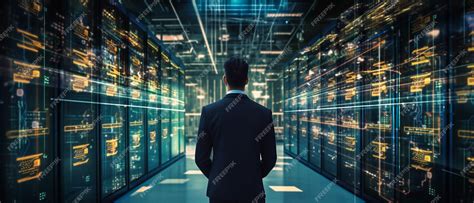 Premium Ai Image Shot Of Corridor In Working Data Center Full Of Rack Servers And Supercomputers