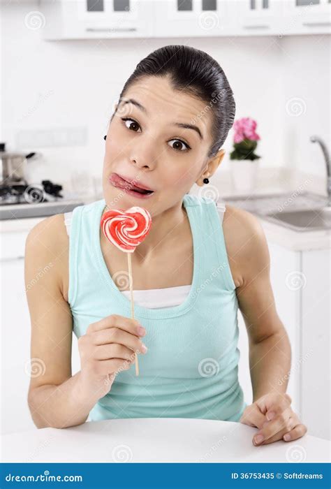 Woman Licking Sweet Sugar Candy Stock Image Image Of Delight Desire 36753435