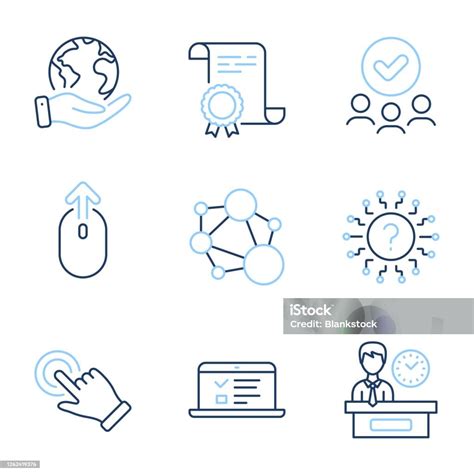 무결성 위로 스 와이프 및 프레젠테이션 시간 아이콘 세트 터치스크린 제스처 물음표 및 웹 강의 표지판 벡터 교사 교육 관련 직업에 대한 스톡 벡터 아트 및 기타 이미지