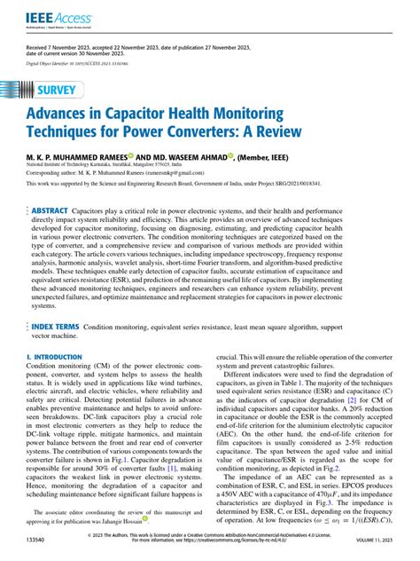 Advances In Capacitor Health Monitoring Techniques For Power Converters A Review Pdf