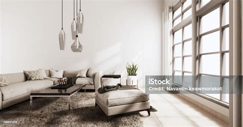 나무 바닥에 흰색 벽과 카펫에 소파 안락 의자를 갖춘 거실 현대적인 스타일3d 렌더링 0명에 대한 스톡 사진 및 기타 이미지 0명 3차원 형태 가구 Istock