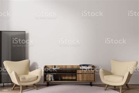 2개의 좌석과 사이드보드가 있는 가벼운 거실 인테리어 모형 빈 벽 0명에 대한 스톡 사진 및 기타 이미지 0명 3차원 형태 가구 Istock