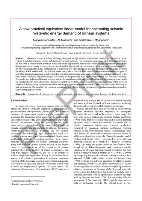 Pdf A New Practical Equivalent Linear Model For Estimating Seismic Hysteretic Energy Demand Of
