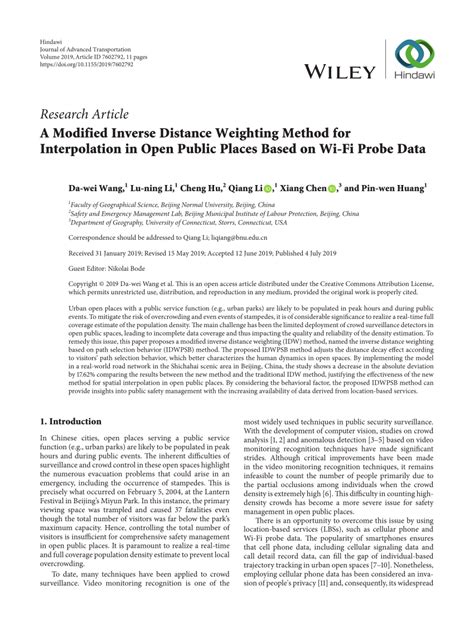 PDF A Modified Inverse Distance Weighting Method For Interpolation In Open Public Places Based