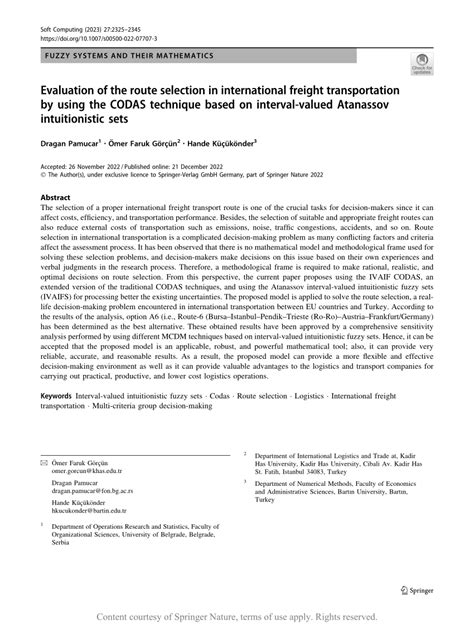 Evaluation Of The Route Selection In International Freight Transportation By Using The Codas