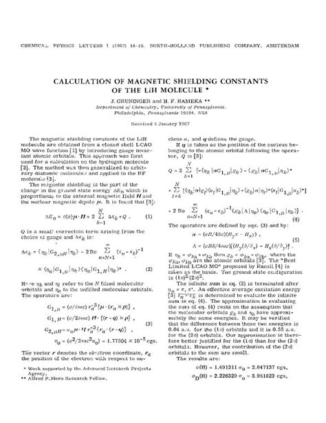 Pdf Calculation Of Magnetic Shielding Constants Of The Lih Molecule