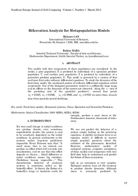 Pdf Bifurcation Analysis For Metapopulation Models