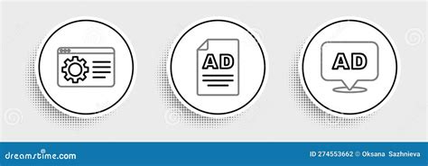 Set Line Advertising Browser Setting And Icon Vector Stock Vector