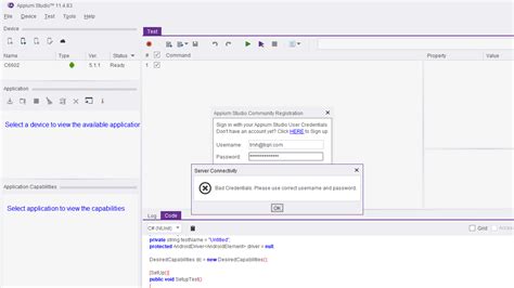 Bad Credentials Error When Logging In Registration Applications Appium Studio