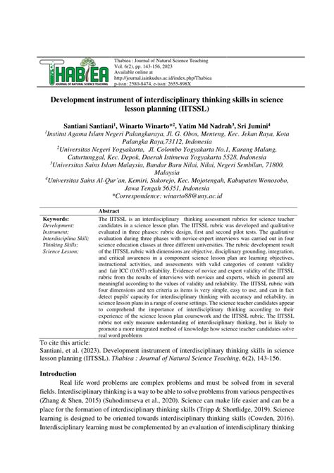 Pdf Development Instrument Of Interdisciplinary Thinking Skills In