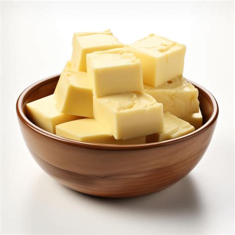 Cubes Of Butter In A Wooden Bowl Premium Ai Generated Image