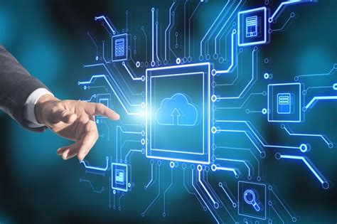 Premium Photo Businessman Hand Pointing At Abstract Glowing Circuit Cloud Computing Interface