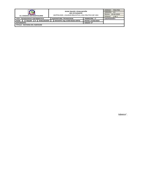 Historia Del Harware Grado Sexto 2025 Pdf Hardware De La Computadora Unidad Central De