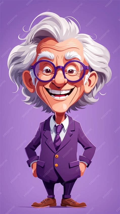 Funny Cartoon Old Man In Glasses And Suit Vector Illustration Premium