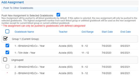 Push Assignment To Other Gradebooks Aeries Software