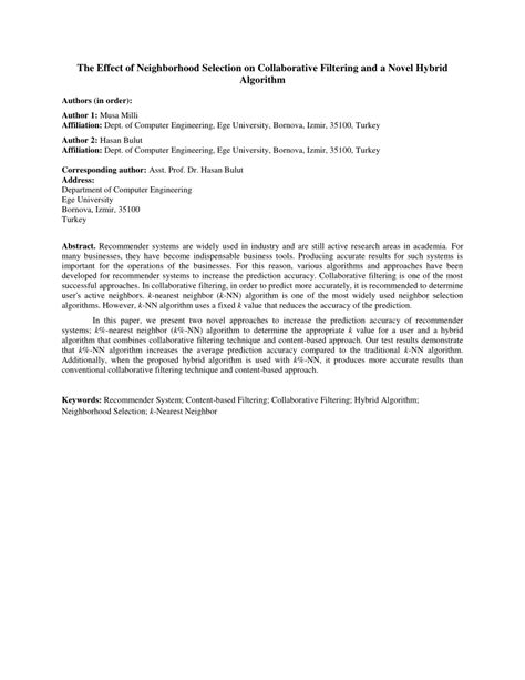Pdf The Effect Of Neighborhood Selection On Collaborative Filtering