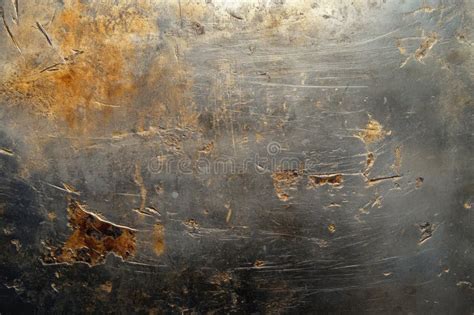 This Close Up Reveals A Metallic Surface Marked By Intricate Scratches And Varied Rust Patterns