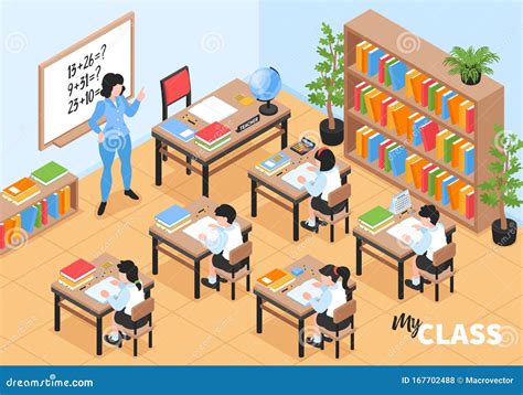 School Isometric Omposition Stock Vector Illustration Of Indoor