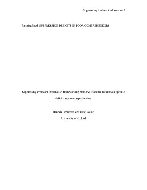 Pdf Suppressing Irrelevant Information From Working Memory Evidence For Domain Specific