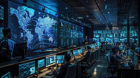 Cybersecurity Operations Center A Bustling Hightech Operations Center With Large Screens