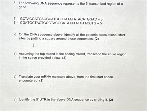 Solved 3 The Following Dna Sequence Represents The 5′