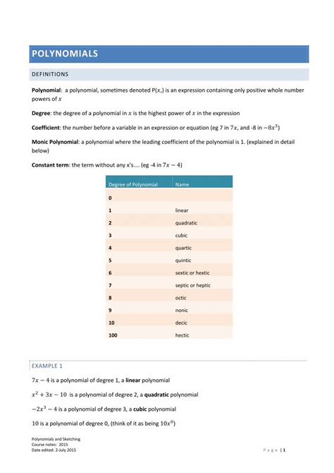 Pdf Polynomials Hawker Maths 2018 · 7 −4 Is A Polynomial Of Degree
