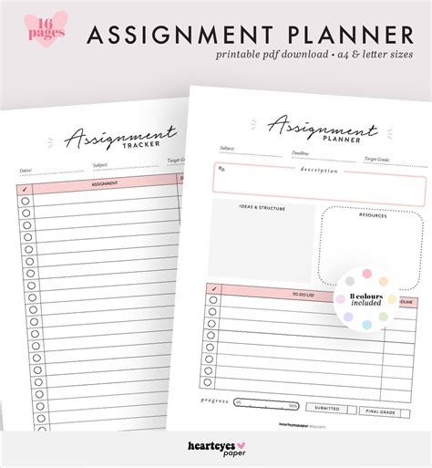 Assignment Planner Assignment Tracker Printable Planner Etsy